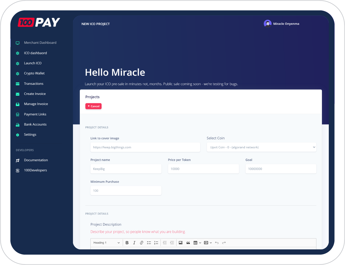 100Pay - Crypto Bank Infrastructure for Everyone